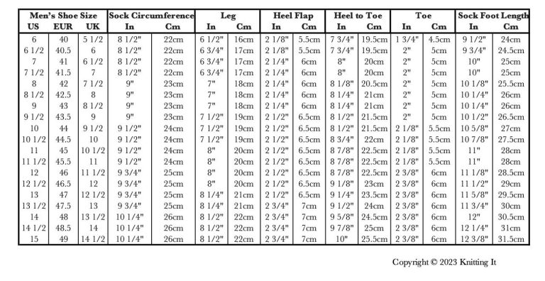 Knitted Sock Size Chart: A Guide to Perfect Fitting Socks